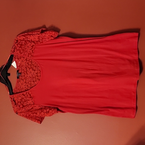 Tops | Plus Size 3x Cherry Red Lace Shoulder Tee Shirt Pin Up | Poshmark